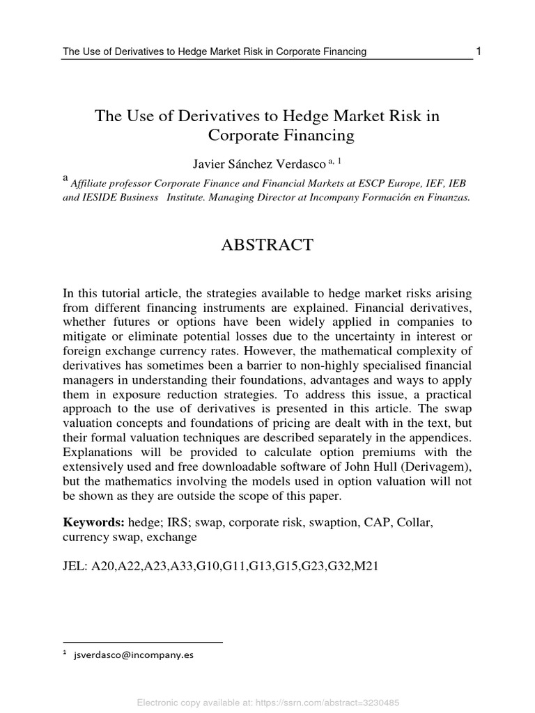 The Use of Derivatives To Hedge Market Risk in Corpotare Financing ... The Use of Derivatives To Hedge Market Risk in Corpotare Financing ...