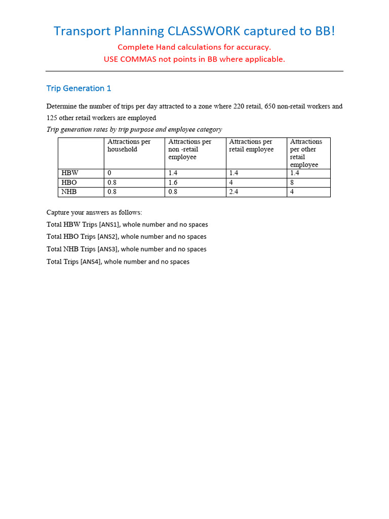 Transport Planning Classwork | PDF | Applied Mathematics