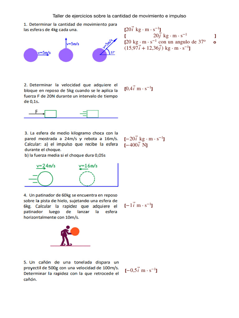 Taller 1 - Momento Lineal e Impulso | PDF | Velocidad | Mecanica clasica