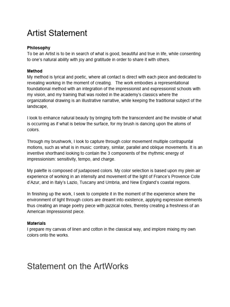 Artist Statement: Journey of Impressionism | PDF | Impressionism ...