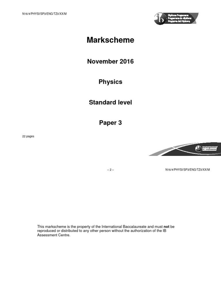 Markscheme - Prueba 3 - Noviembre 2016 | PDF | Physics | Physical Sciences