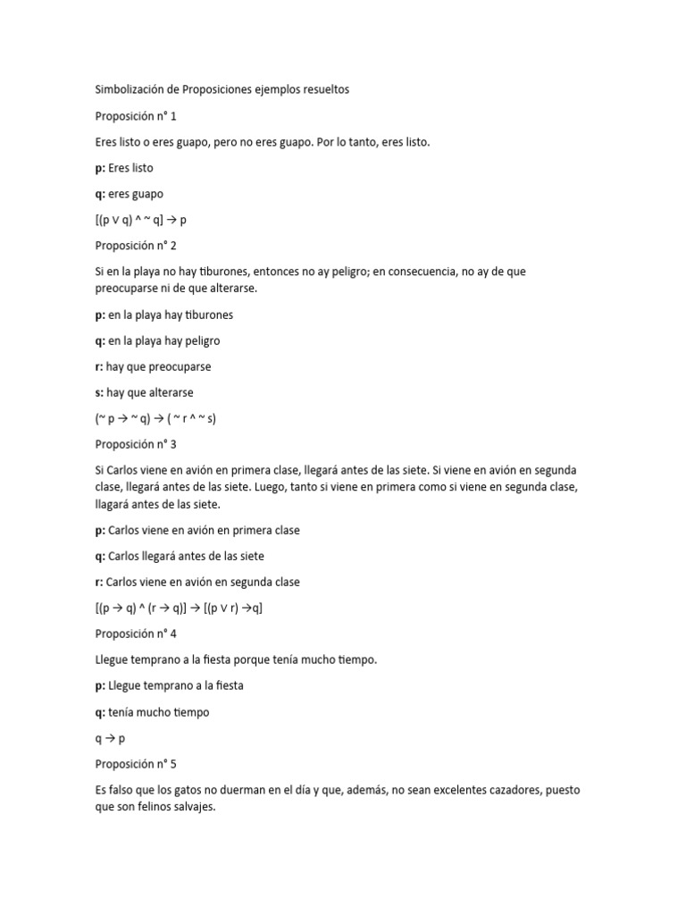Simbolización de Proposiciones Matematicas | PDF | Proposición