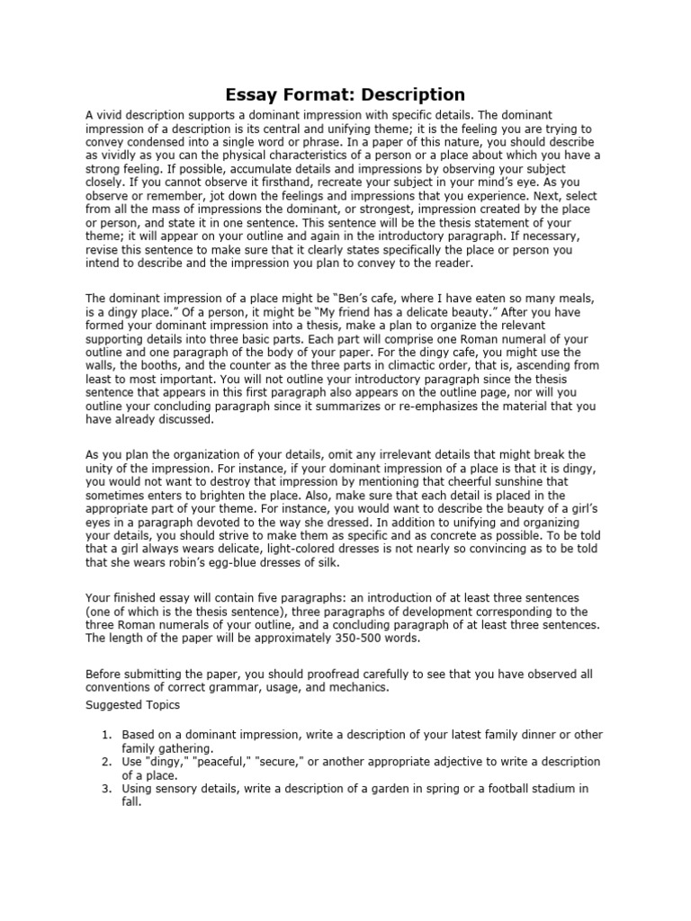 Essay Format - Description | PDF | Essays | Paragraph