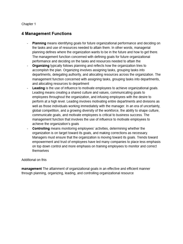 4 Management Functions | PDF | Goal | Bureaucracy