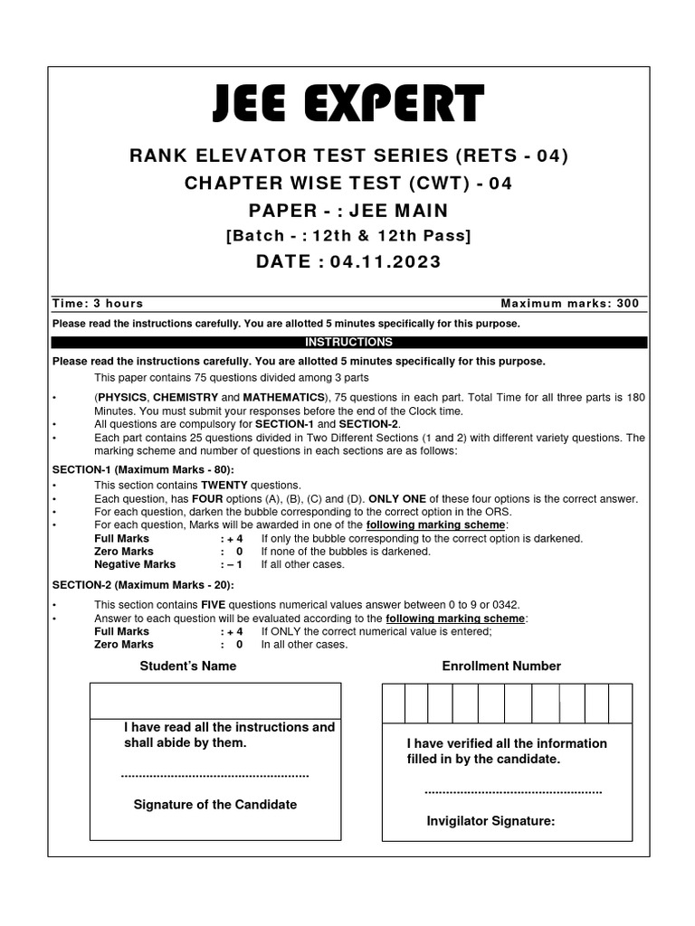 JEE Mains Practice Test Paper | Download Free PDF | Triangle ...