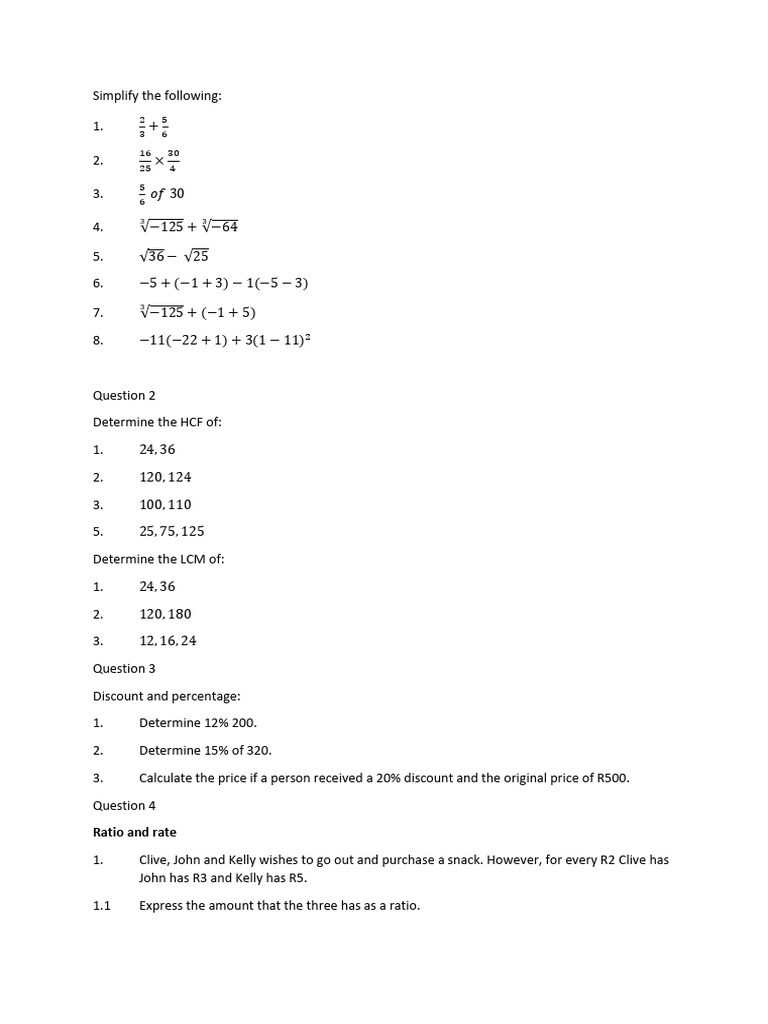 Grade 8 Paper 1 Worksheet - 231111 - 101815 | PDF | Applied Mathematics | Mathematical Concepts