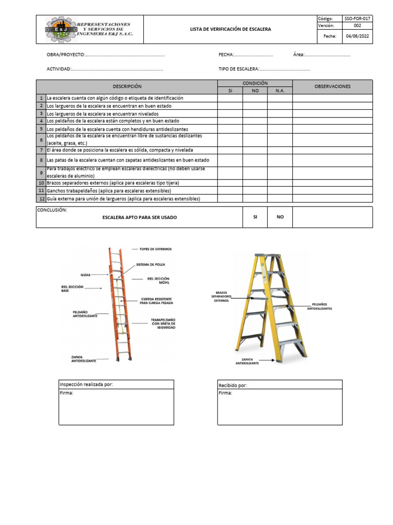 Checklist de Inspección de Escaleras | PDF | Materiales