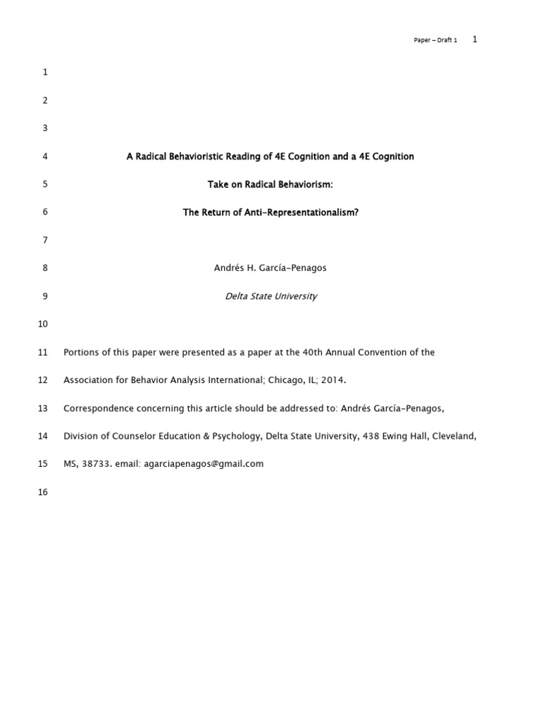 4E Cognition and Radical Behaviorism | PDF | Behaviorism | Cognitive ...