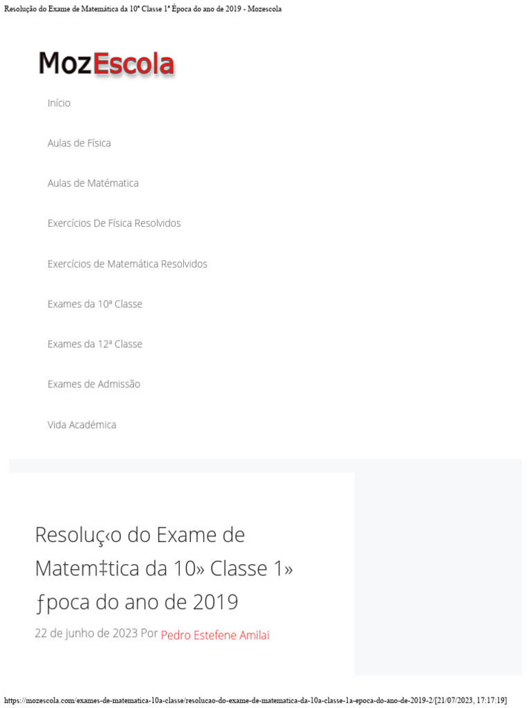 Arquivos Exames de Matemática 10 Classe - Mozescola | PDF | Número real ...