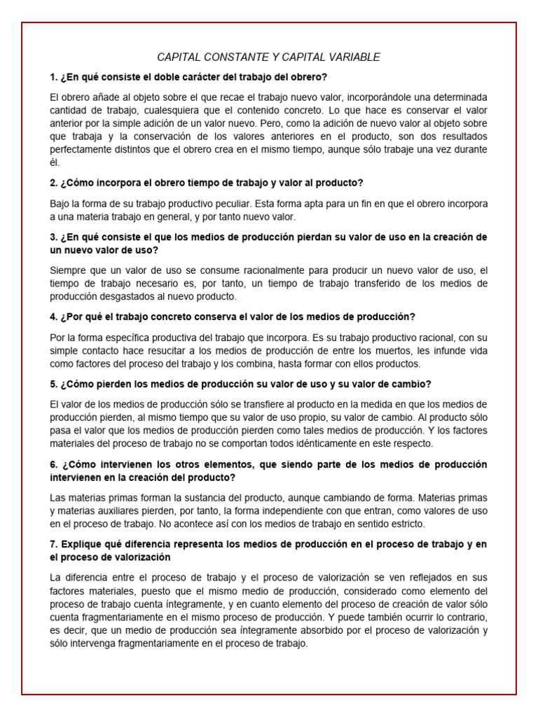 Capital Constante y Capital Variable | PDF | Capital (economía ...