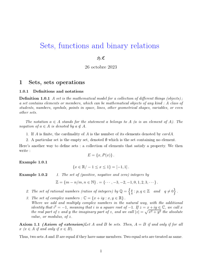 Sets Functions and Relations | PDF | Set (Mathematics) | Numbers
