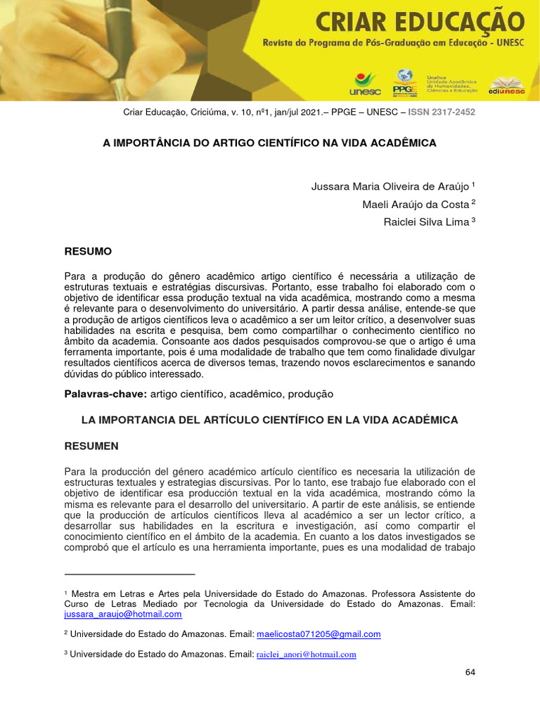 Canarim, 4 A IMPORTANCIA DO ARTIGO | PDF | Science | Ciência Popular