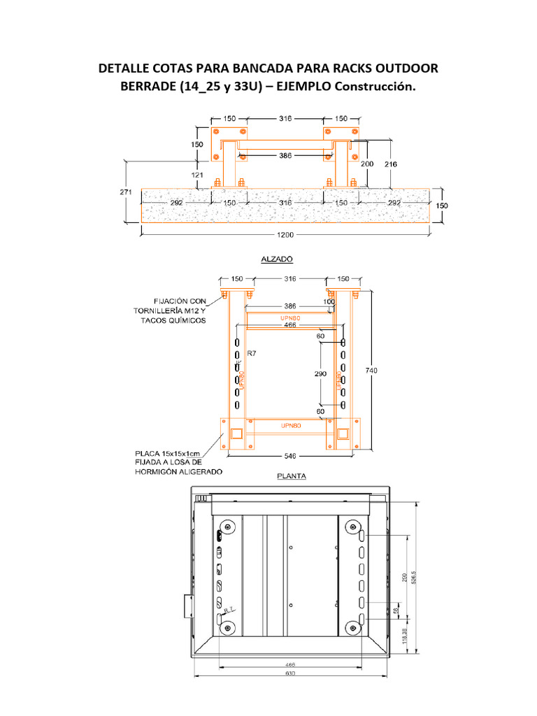 Detalle Cotas para Bancada para Racks Outdoor Berrade c2 y c3 | PDF