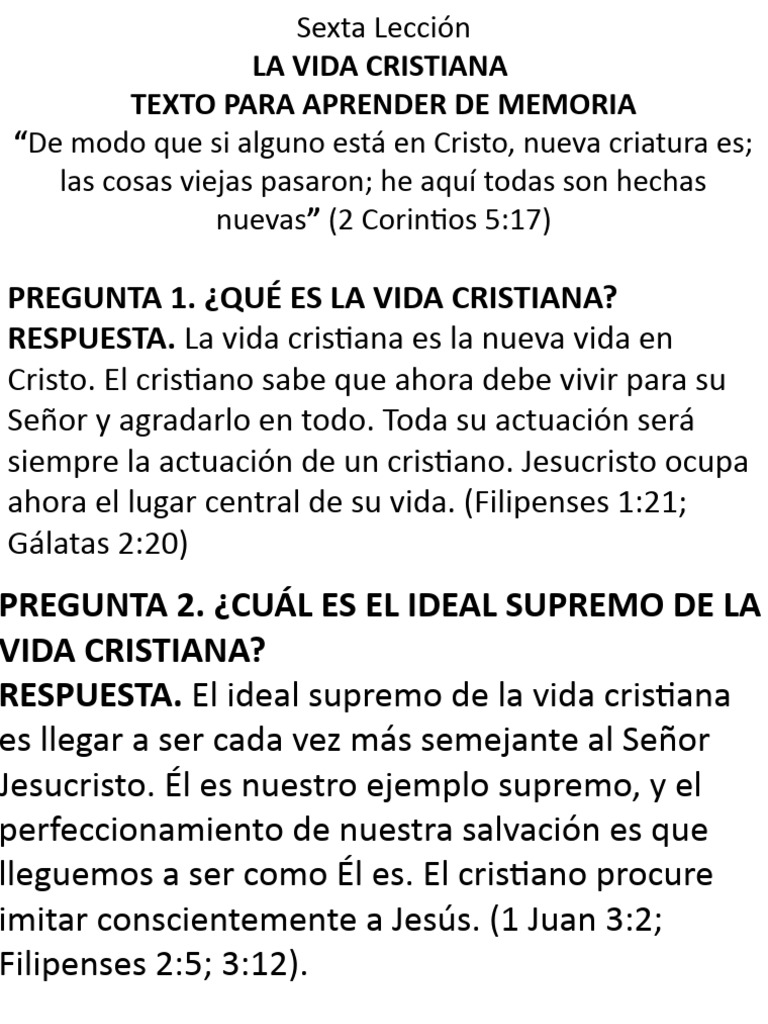 Catecismo Biblico Doctrinal Lección 6 Vida Cristiana | PDF | Oración | Cristo (título)