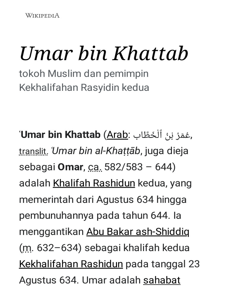 Umar Bin Khattab - Wikipedia Bahasa Indonesia, Ensiklopedia Bebas | PDF