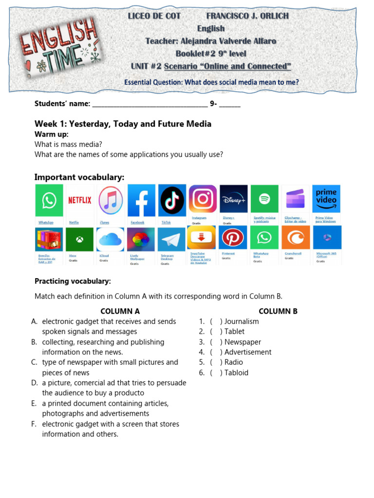 UNIT 2 9TH GRADE Booklet Digital | PDF | Social Media | Popular Culture ...