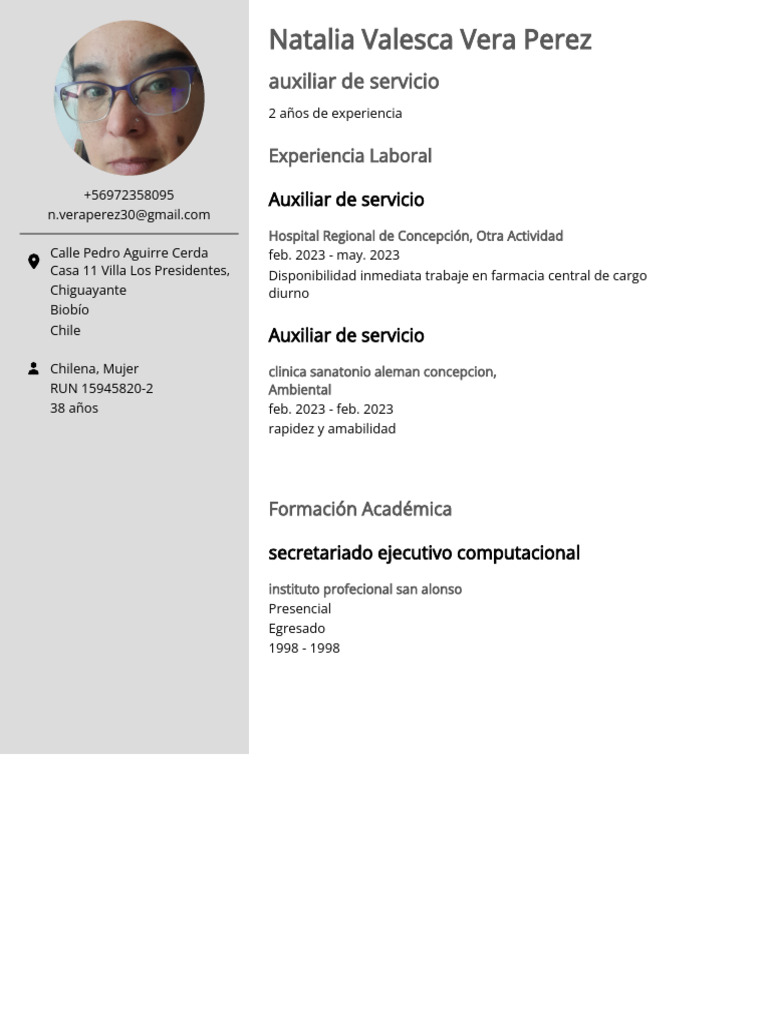 CV Natalia Valesca Vera Perez | PDF