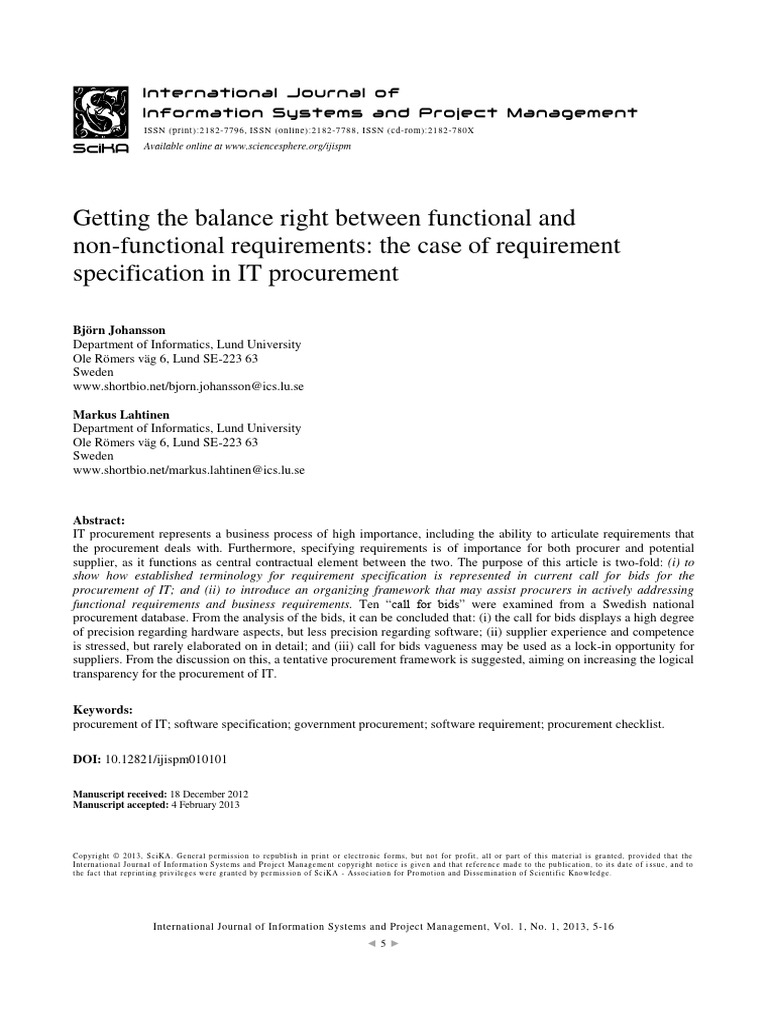 Getting The Balance Right Between Functional and Non-Functional Requirements: The Case of ...