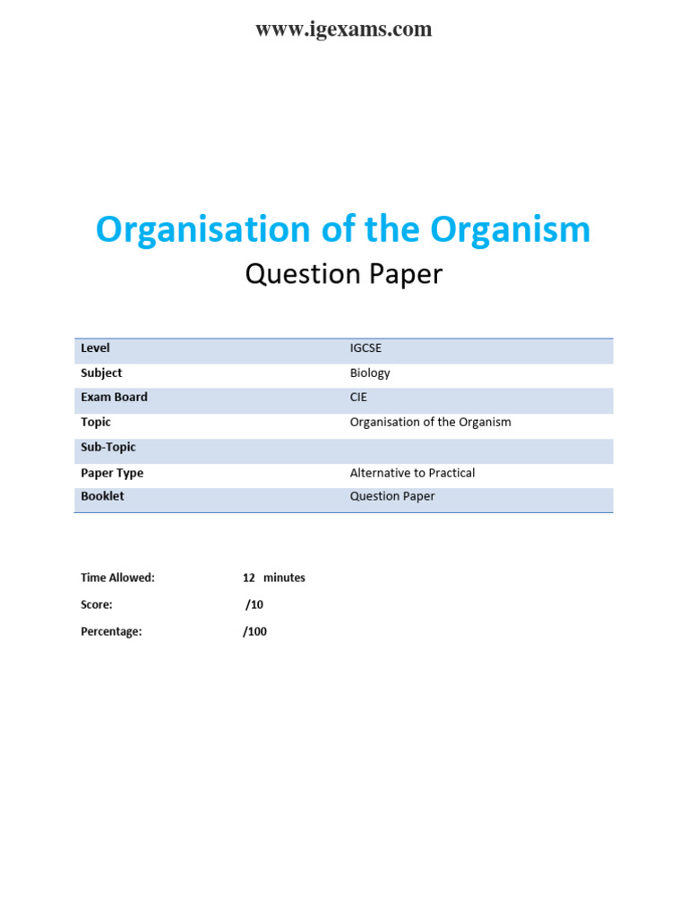 IGCSE Biology: Organism Organization | PDF