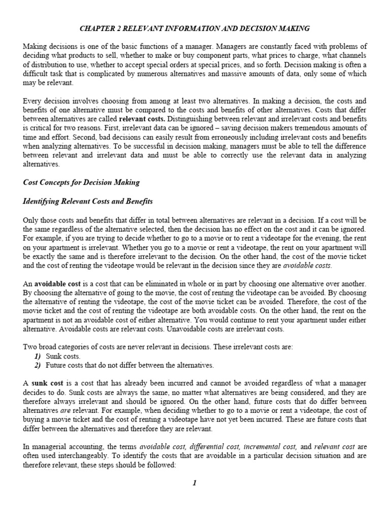 Chapter 2 Relevant Information and Decision Making | PDF | Cost | Income