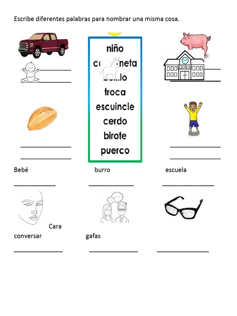 Escribe Diferentes Palabras para Nombrar Una Misma Cosa | PDF