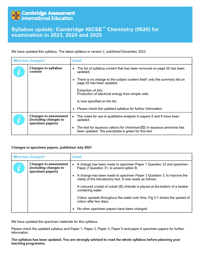 2023 2025 Syllabus Update | PDF | Physical Sciences | Chemistry