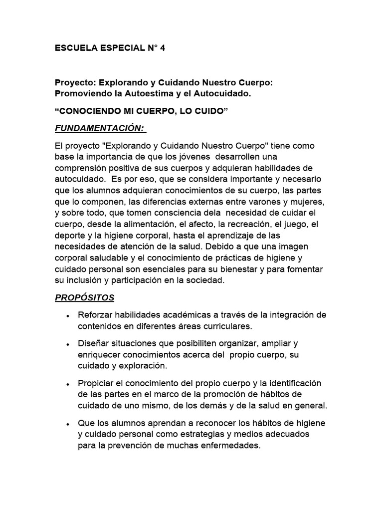 Proyecto Mi Cuerpo | PDF | Comunicación | Higiene