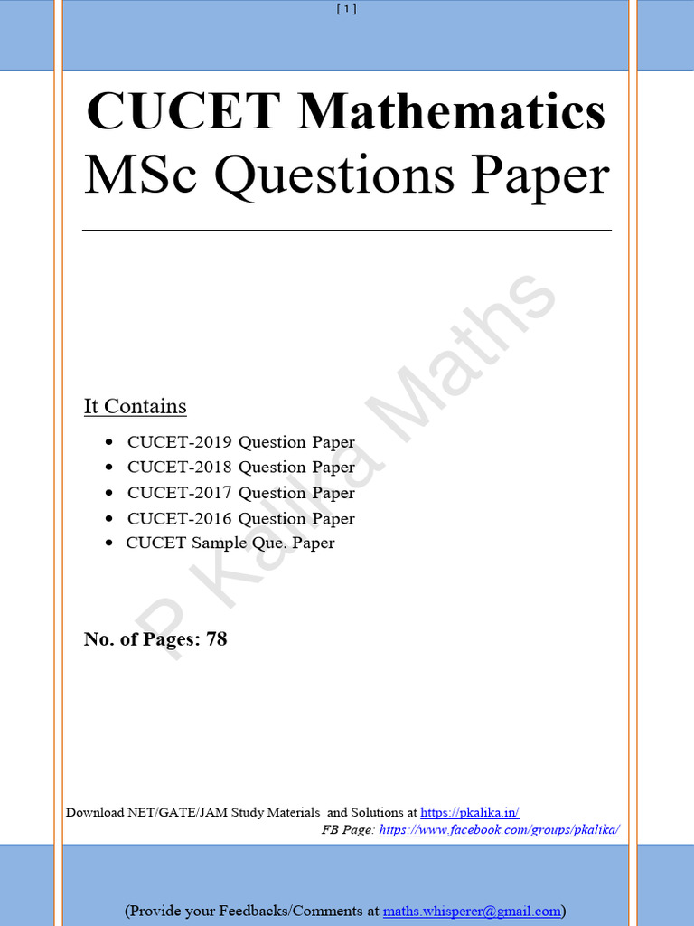 CUCET MSc Mathematics Question Papers | PDF | Matrix (Mathematics ...