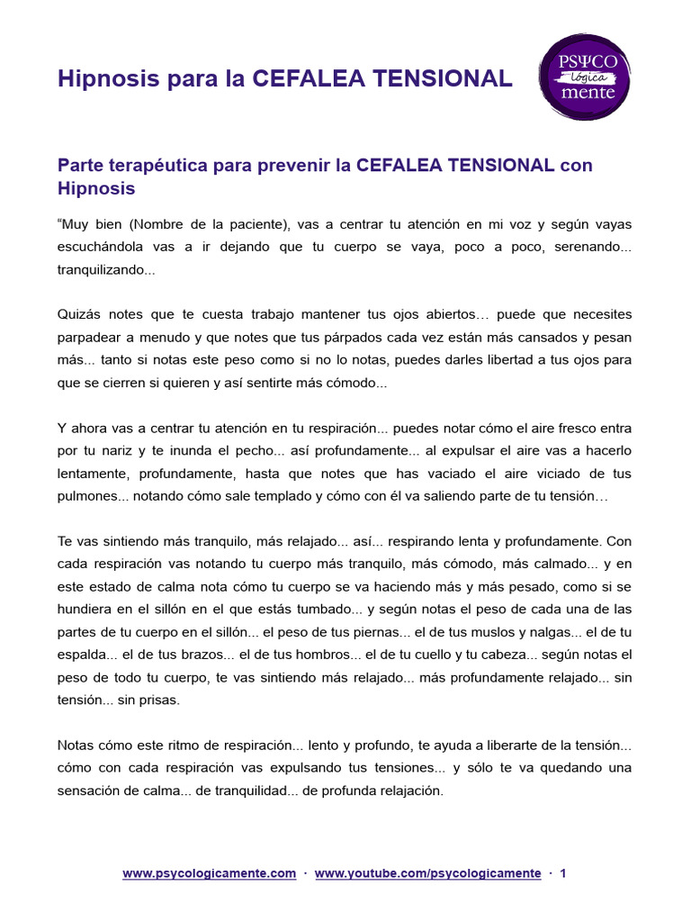 Script Hipnosis | Descargar gratis PDF | Medicina CLINICA