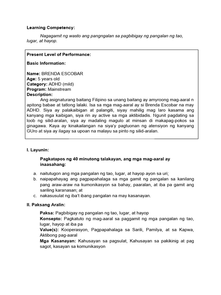 Lesson Plan in Pilipino | PDF