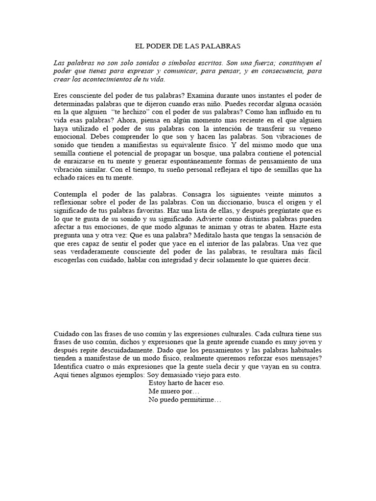 El Poder de Las Palabras | PDF | Las emociones | Sonido
