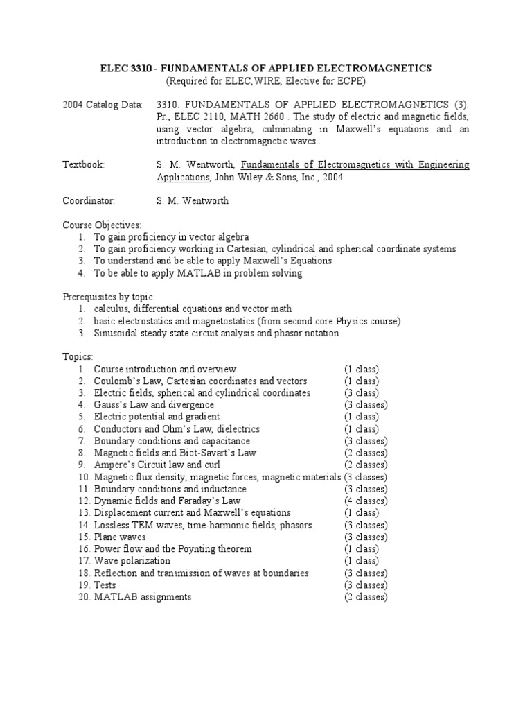 ELEC 3310 - Fundamentals of Applied Electromagnetics | PDF