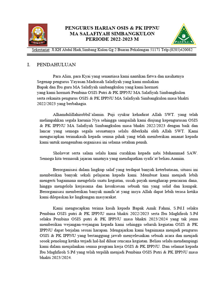 Laporan Pertanggungjawaban OSIS 2022-2023 | PDF
