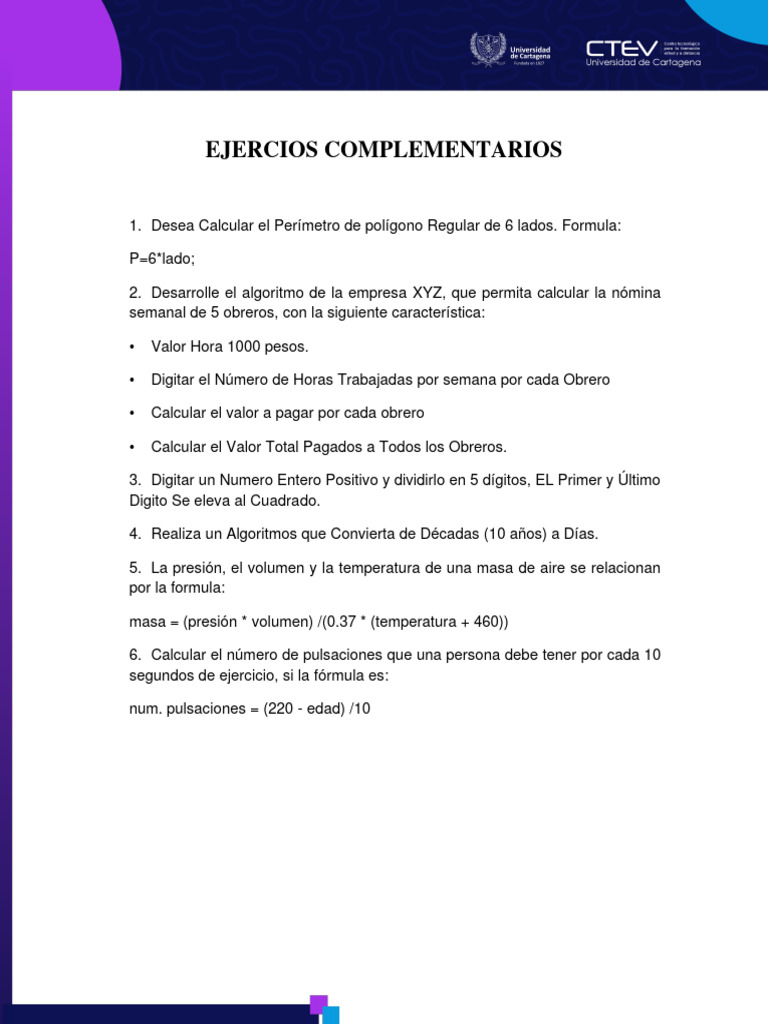 Ejercicios Complementarios | PDF