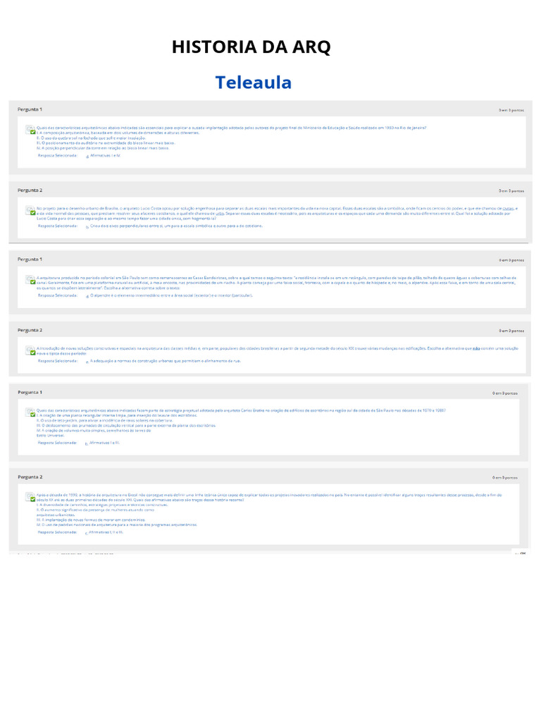 Respostas Ava Historia Da Arquitetura | PDF