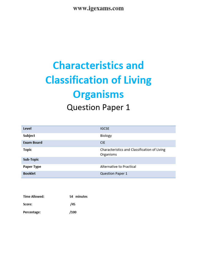 IGCSE Biology: Classification Questions | PDF