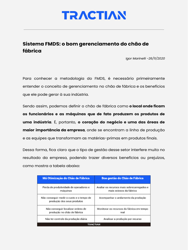 Sistema FMDS: Gestão Eficiente do Chão de Fábrica | PDF | Tempo ...