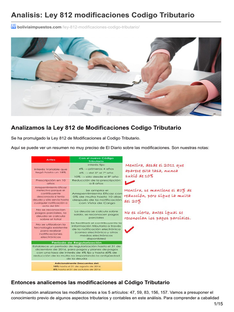 Analisis Ley 812 Modificaciones Codigo Tributario | PDF | Estatuto de limitaciones | Multa (pena)