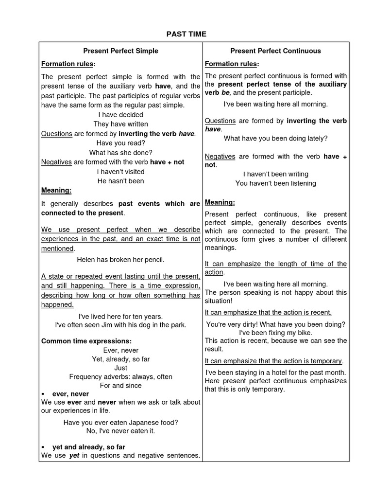 Present Perfect Simple and Continuous Worksheet | PDF | Verb | Language ...