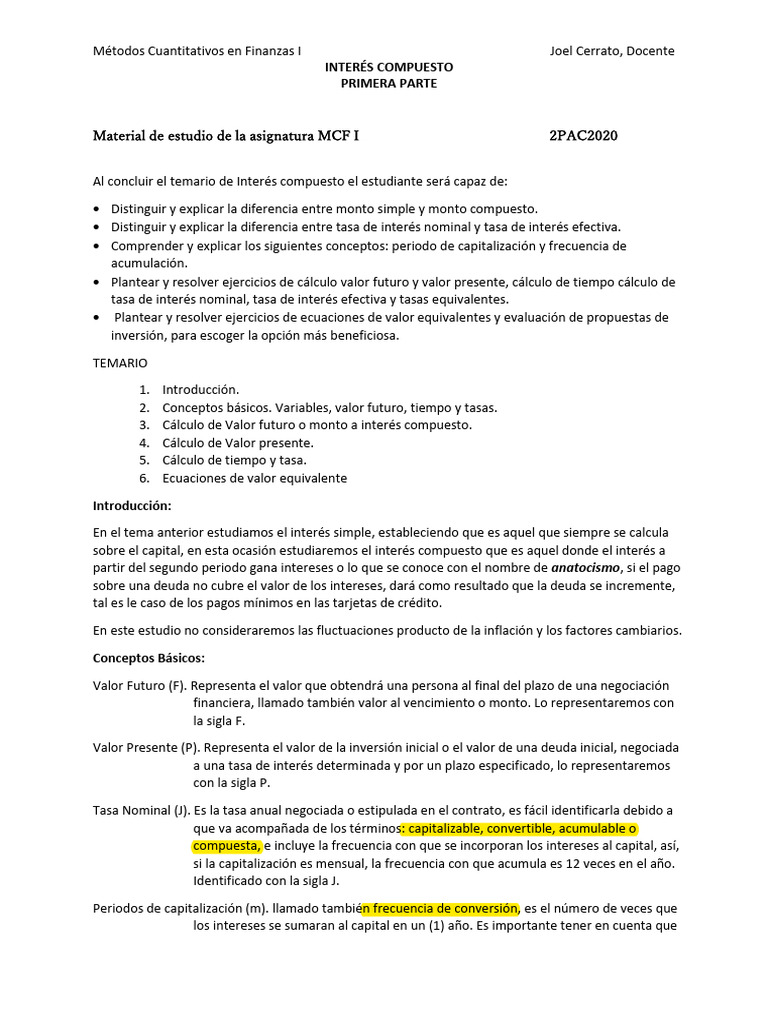 Material 1 Interés Compuesto | PDF | Interés | Interés compuesto