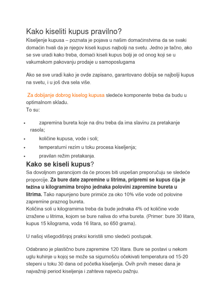 Kako Kiseliti Kupus Pravilno | PDF