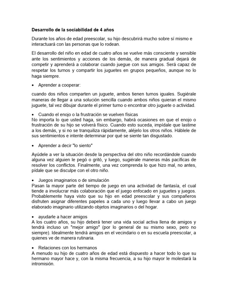 Desarrollo de la sociabilidad de 4 años | PDF | Las emociones ...