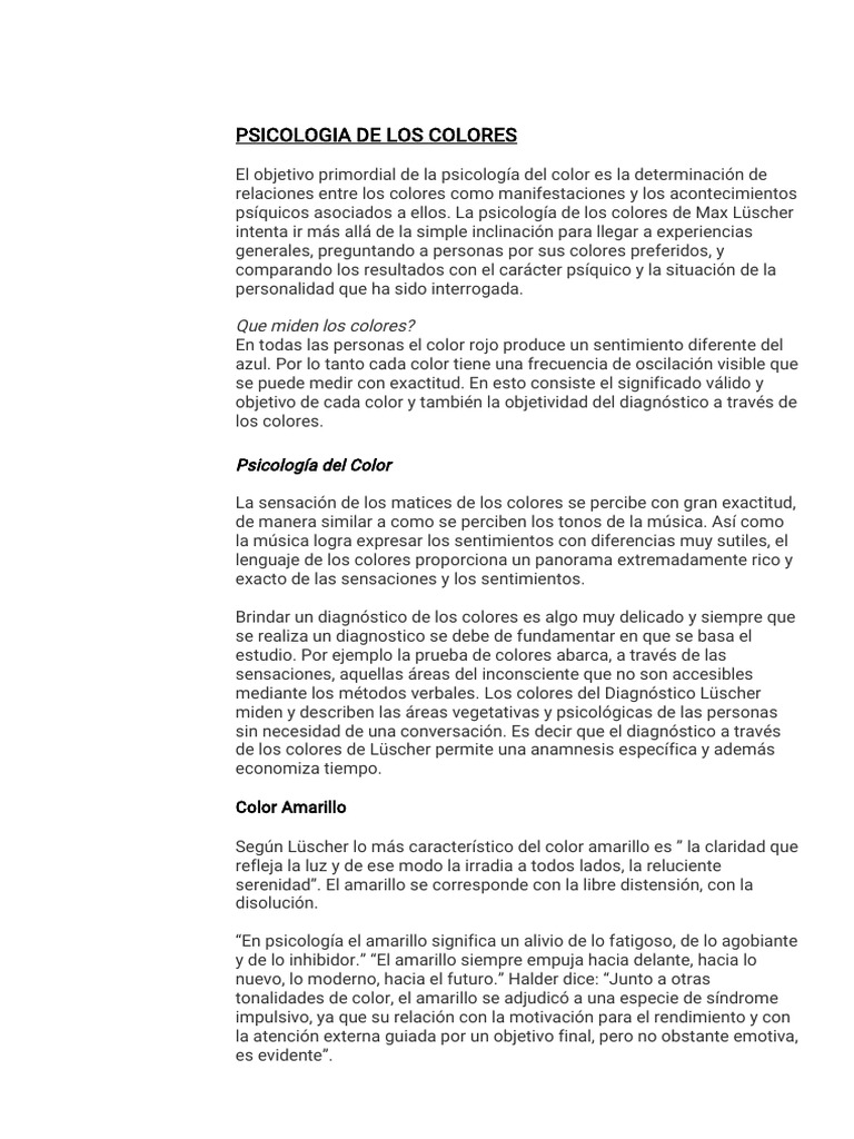 Psicologia de Los Colores Max Luscher | PDF Psicologia de Los Colores Max Luscher | PDF