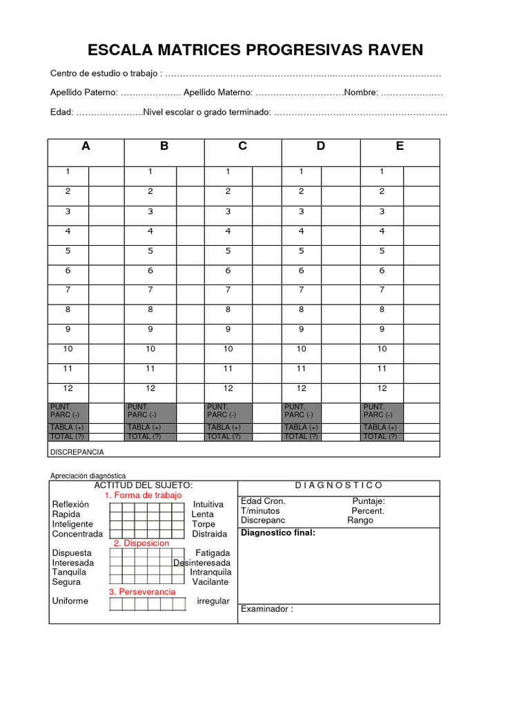 s05.s2 Escala General - Protocolo Raven + Tablas | PDF