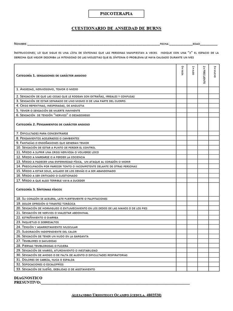 Cuestionario de Ansiedad | PDF | Ansiedad | Temor