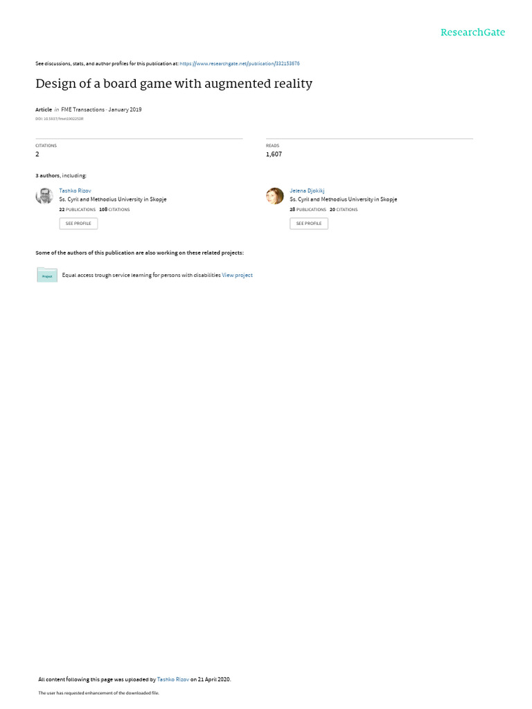 Design of A Board Game With Augmented Reality | PDF | Augmented Reality ...