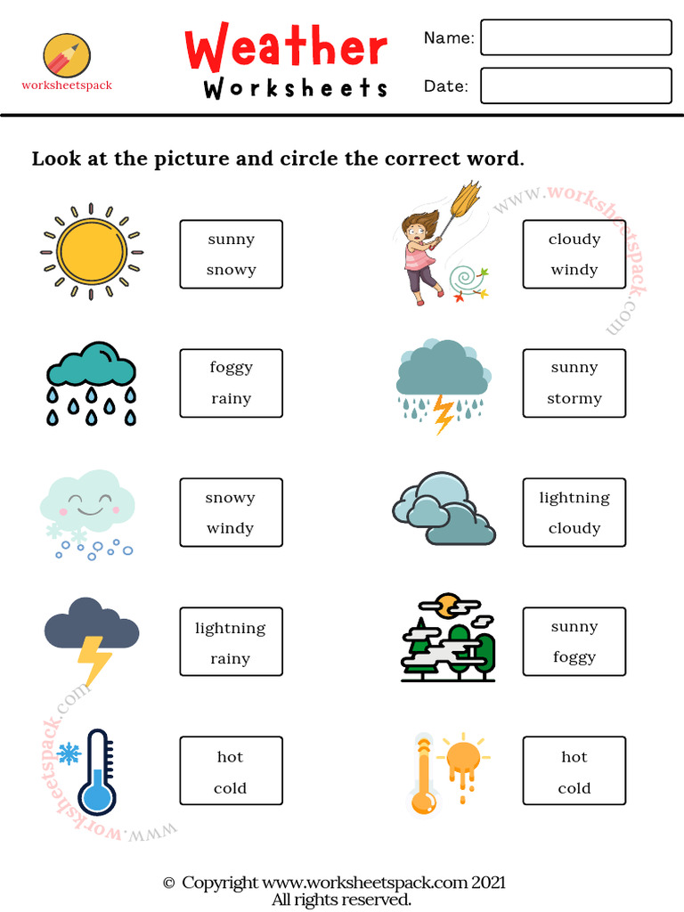 Weather Worksheets Look at The Picture and Circle The Correct Word | PDF