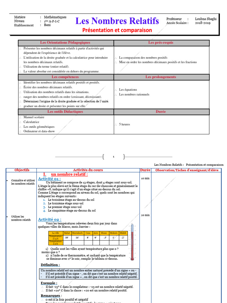 Présentation des Nombres Relatifs | PDF | Entier relatif | Mathématiques