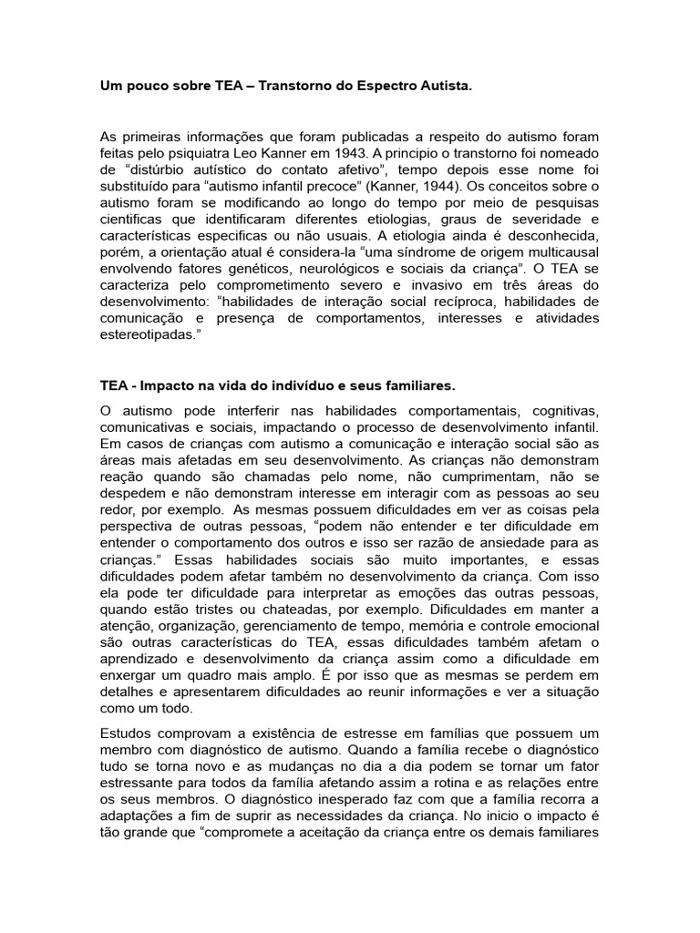 Um Pouco Sobre TEA | PDF | Espectro do autismo | Psicologia