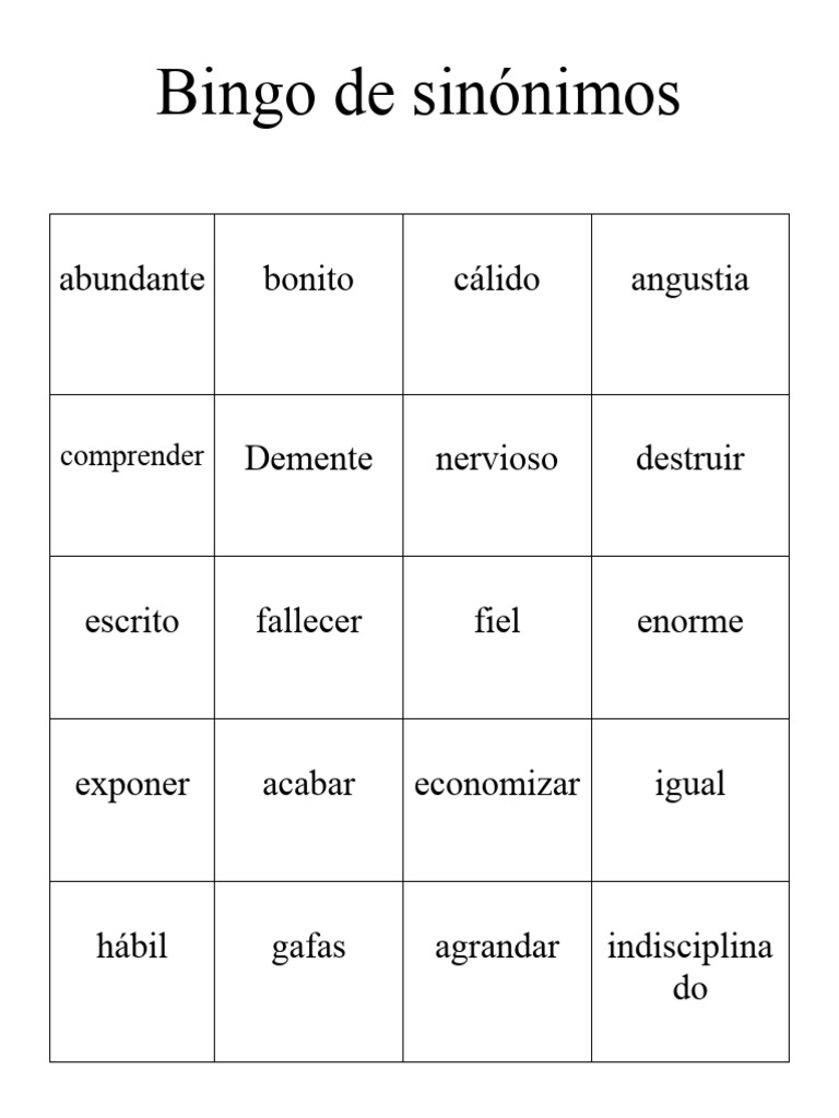 Bingo de Sinónimos | PDF